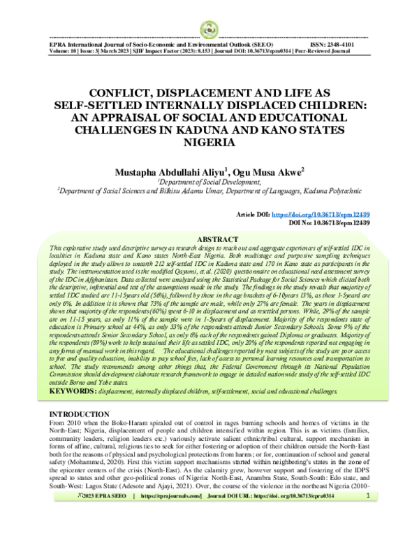 (PDF) Conflict, Displacement and Life as Self-Settled Internally ...