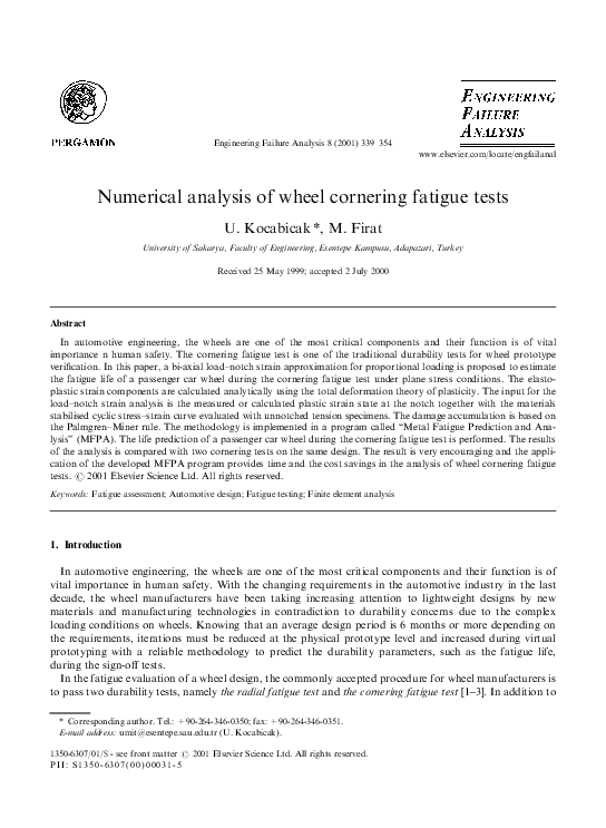 (PDF) Numerical analysis of wheel cornering fatigue tests