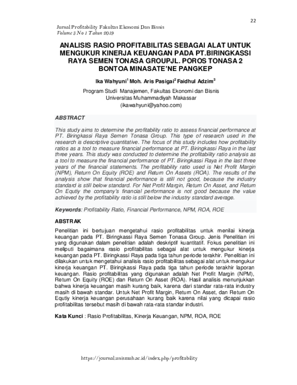 (PDF) Analisis Rasio Profitabilitas Sebagai Alat Untuk Mengukur Kinerja ...