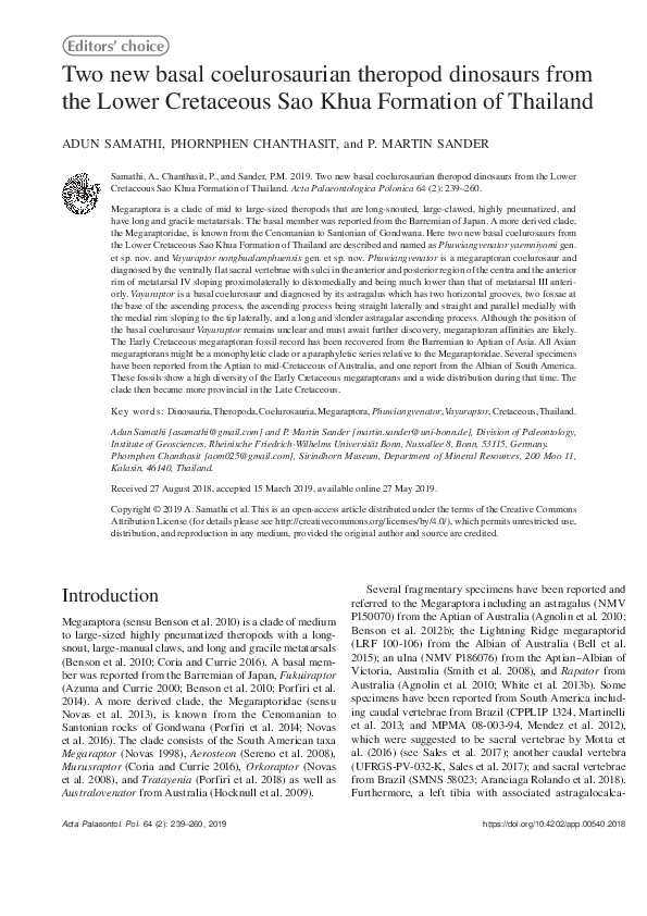 (PDF) Two new basal coelurosaurian theropod dinosaurs from the Early ...