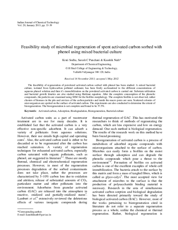 (PDF) Feasibility study of microbial regeneration of spent activated ...