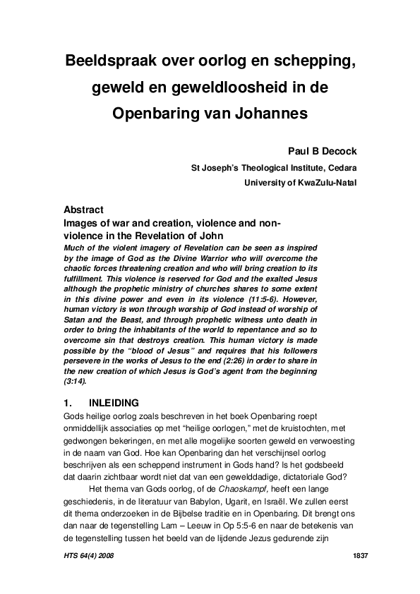 (PDF) Beeldspraak over oorlog en schepping, geweld en geweldloosheid in ...