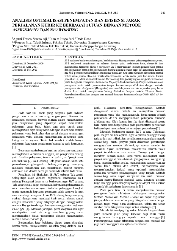 (PDF) Analisis Optimalisasi Penempatan Wilayah Dan Efisiensi Jarak ...