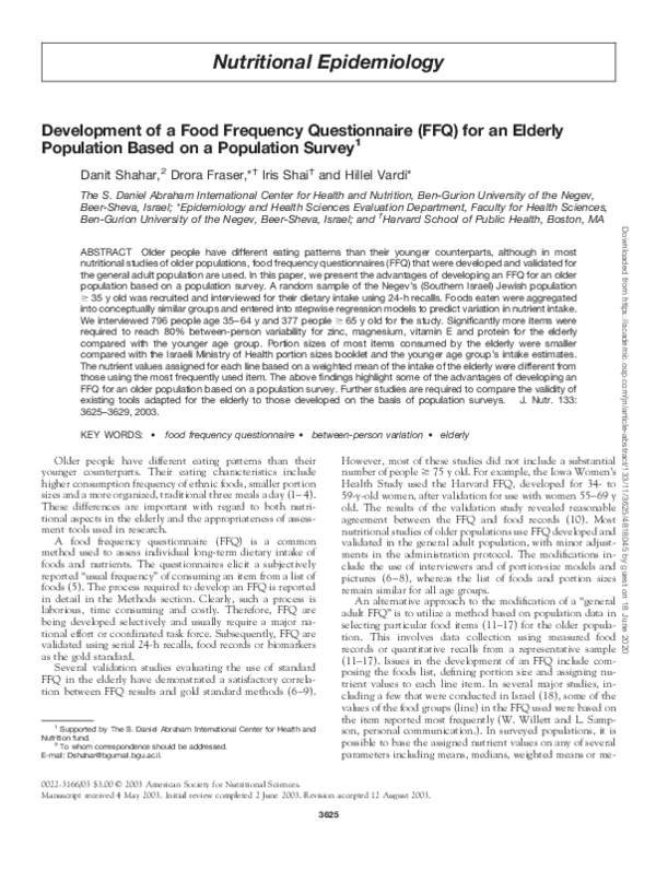 (PDF) Development of a Food Frequency Questionnaire (FFQ) for an ...
