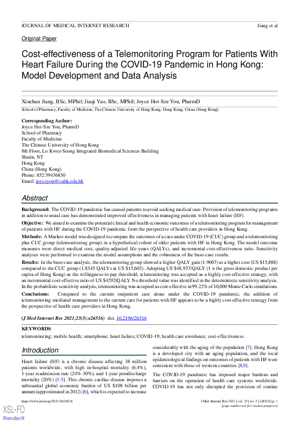 (PDF) Cost-effectiveness of a Telemonitoring Program for Patients With ...