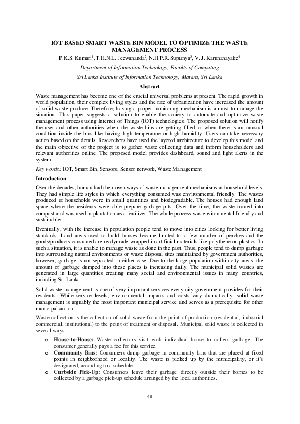 (PDF) IOT BASED SMART WASTE BIN MODEL TO OPTIMIZE THE WASTE MANAGEMENT PROCESS