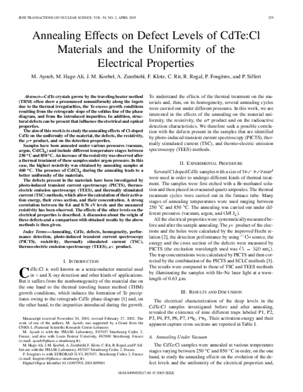 (PDF) Annealing effects on defect levels of CdTe:Cl materials and the ...
