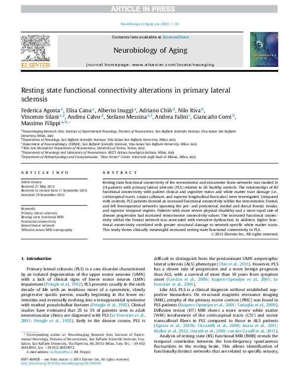 (PDF) Resting state functional connectivity alterations in primary lateral sclerosis | Ali ...