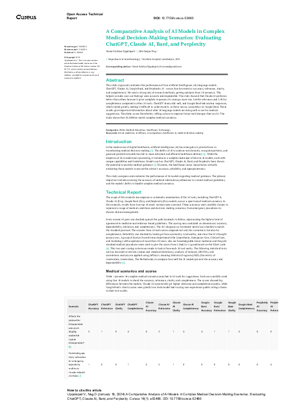 (PDF) A Comparative Analysis of AI Models in Complex Medical Decision ...