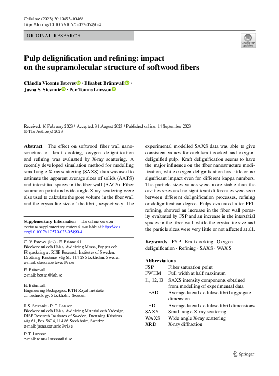 (PDF) Pulp delignification and refining: impact on the supramolecular ...