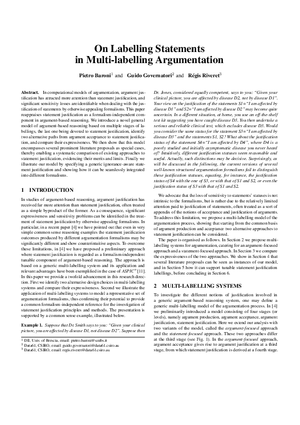 (PDF) On Labelling Statements in Multi-Labelling Argumentation