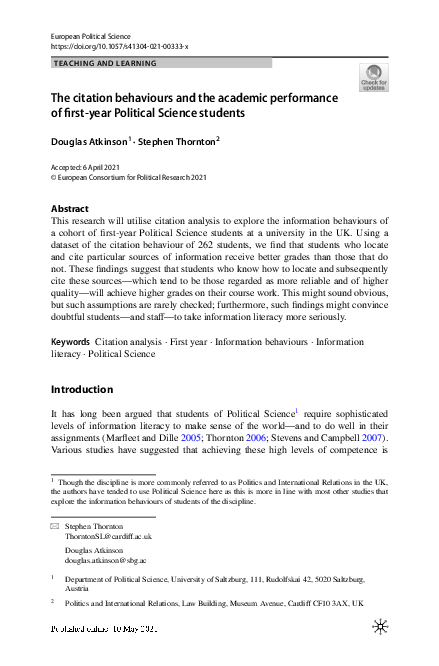 (PDF) The citation behaviours and the academic performance of first ...