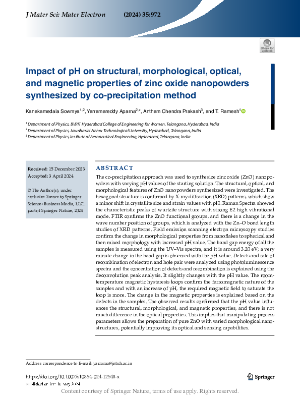 (PDF) Impact of pH on structural, morphological, optical, and magnetic properties of zinc oxide ...