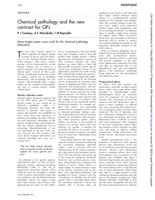 (PDF) Chemical pathology and the new contract for GPs