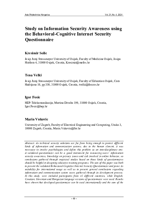 (PDF) Study on Information Security Awareness using the Behavioral ...