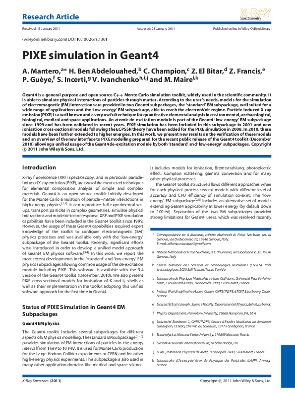 (PDF) PIXE simulation in Geant4