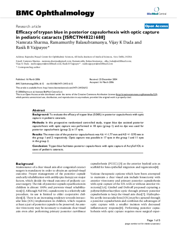 (PDF) Efficacy of trypan blue in posterior capsulorhexis with optic ...