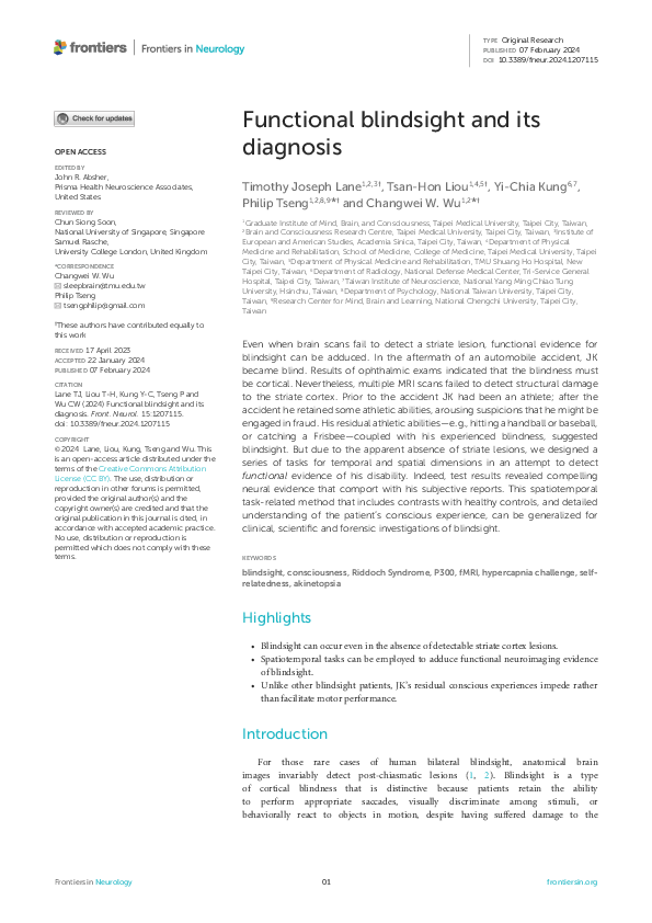 (PDF) Functional blindsight and its diagnosis