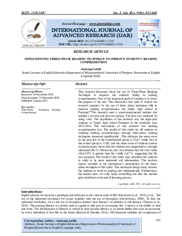 (PDF) Implementing Three-Phase Reading Technique to Improve Students ...
