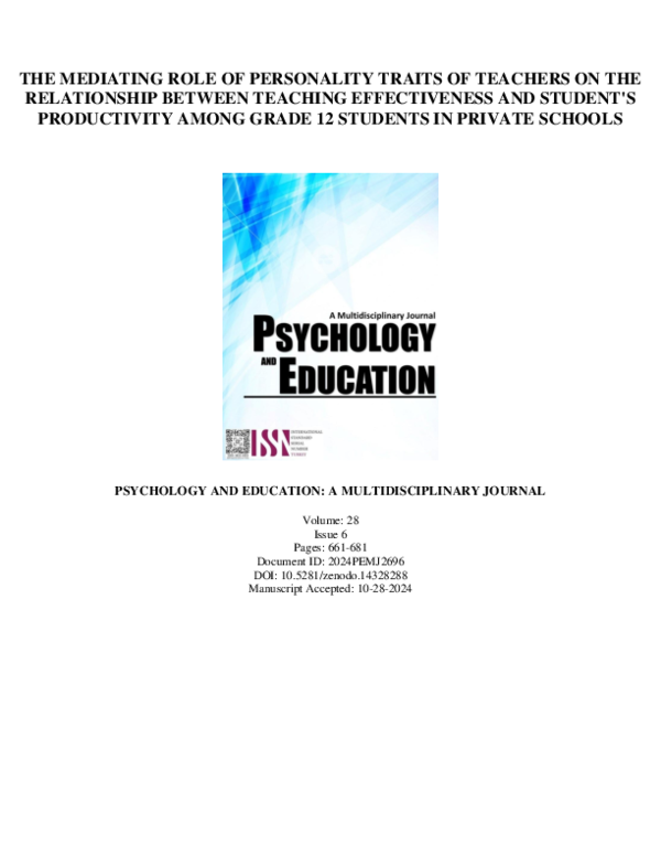 (PDF) The Mediating Role of Personality Traits of Teachers on the Relationship Between Teaching ...