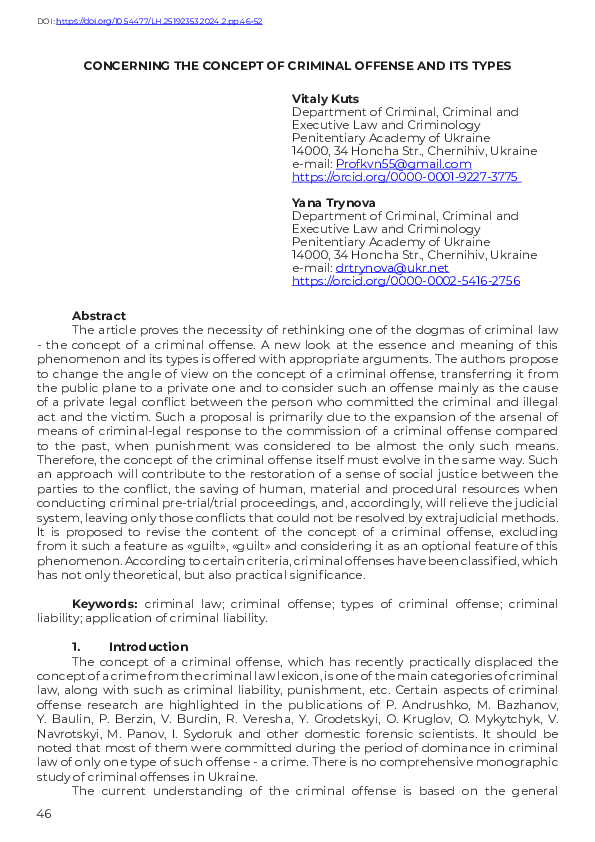 (PDF) CONCERNING THE CONCEPT OF CRIMINAL OFFENSE AND ITS TYPES