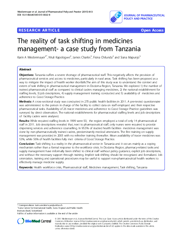 (PDF) The reality of task shifting in medicines management- a case ...
