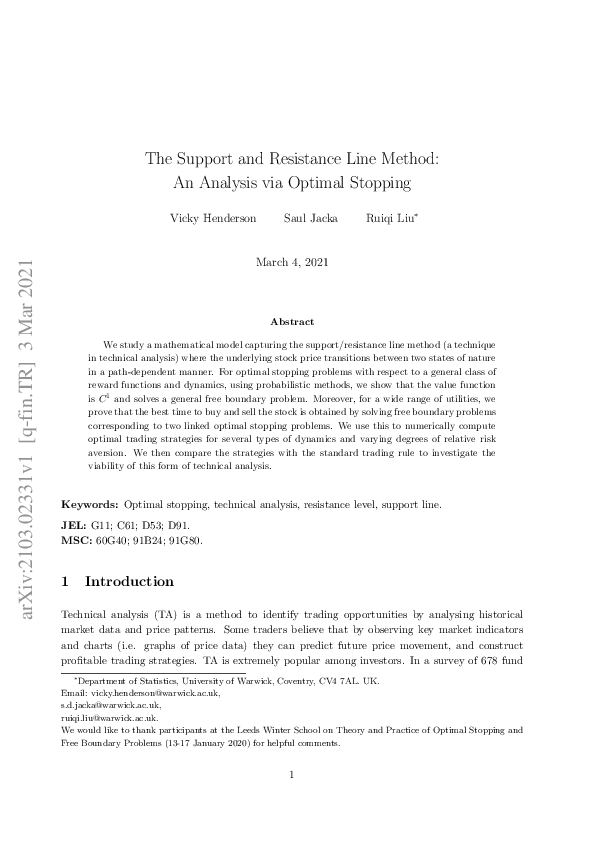(PDF) The Support and Resistance Line Method: An Analysis via Optimal Stopping | Saul Jacka ...