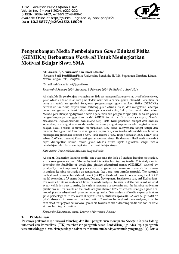 (PDF) Pengembangan Media Pembelajaran Game Edukasi Fisika (GEMIKA) Berbantuan Wordwall Untuk ...
