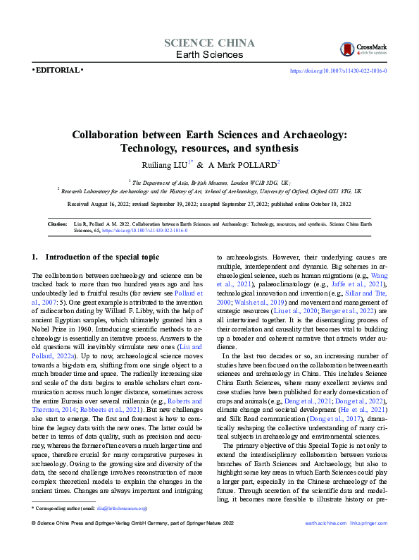 (PDF) Collaboration between Earth Sciences and Archaeology: Technology ...