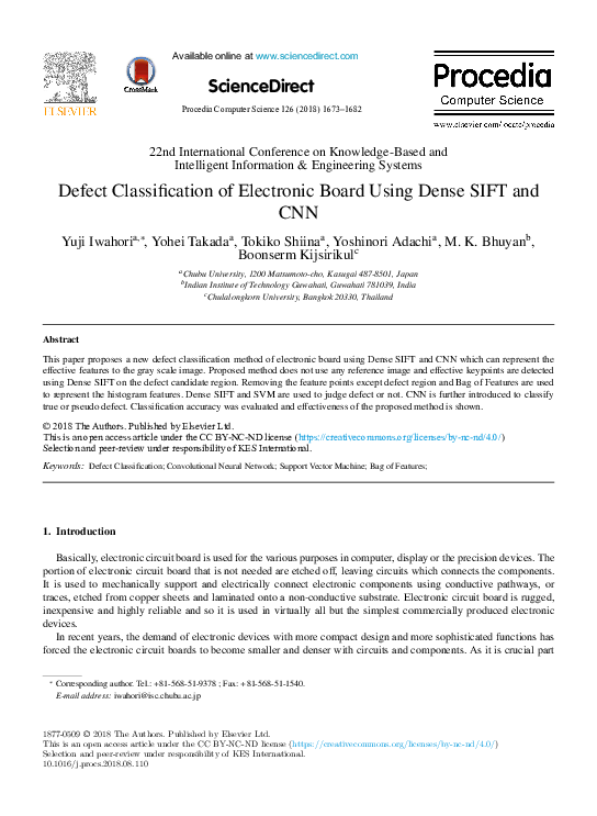 (PDF) Defect Classification of Electronic Board Using Dense SIFT and CNN