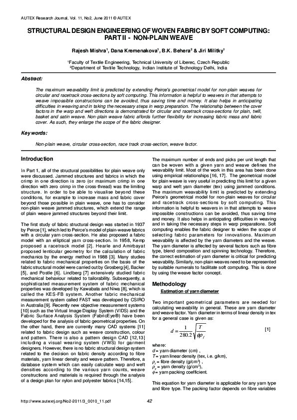(PDF) Structural design engineering of woven fabric by soft computing: part II - non-plain weave ...