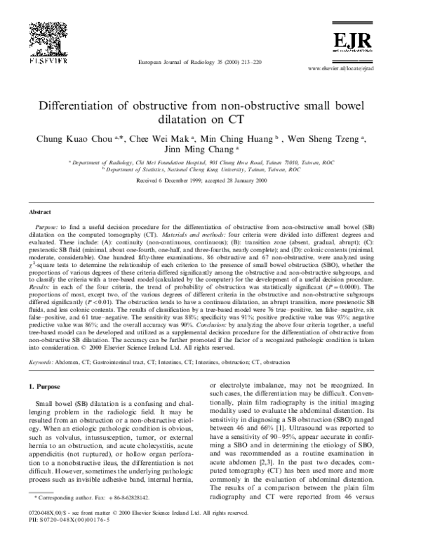 (PDF) Differentiation of obstructive from non-obstructive small bowel ...