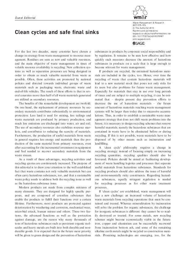 (PDF) Clean cycles and safe final sinks