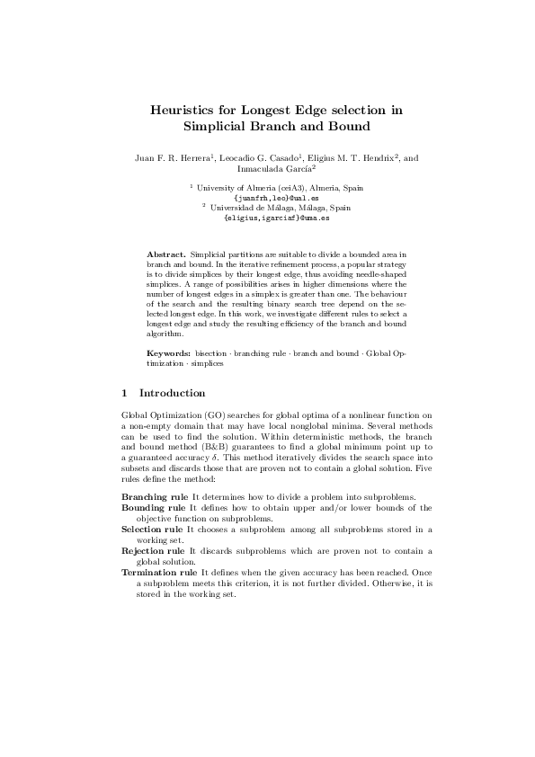 (PDF) Heuristics for Longest Edge Selection in Simplicial Branch and Bound