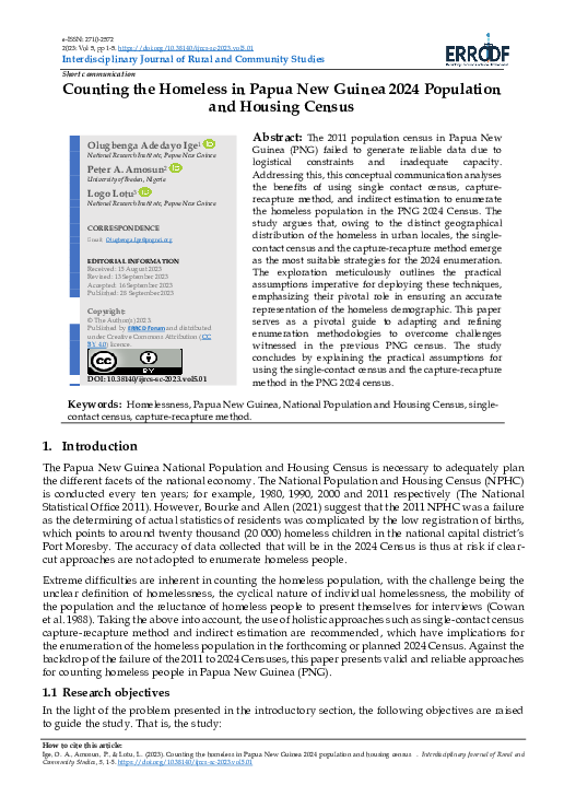 (PDF) Counting the homeless in Papua New Guinea 2024 population and ...