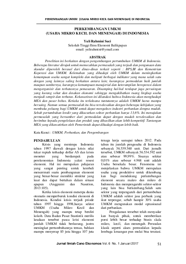 (PDF) Perkembangan UMKM (USAha Mikro Kecil Dan Menengah) Di Indonesia
