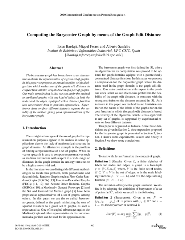 (PDF) Computing the Barycenter Graph by Means of the Graph Edit Distance (PDF) Computing the Barycenter Graph by Means of the Graph Edit Distance