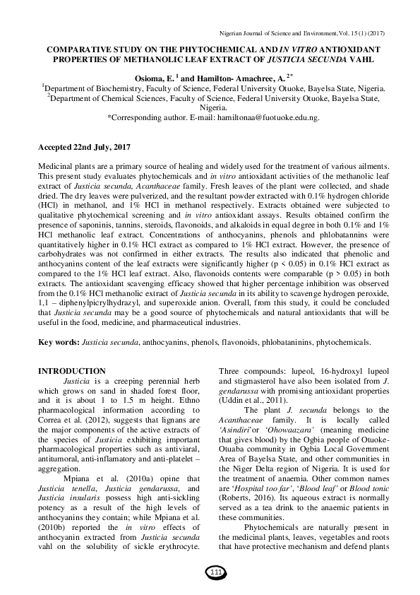 (PDF) Comparative Study on the Phytochemical and in Vitro Antioxidant Properties of Methanolic ...