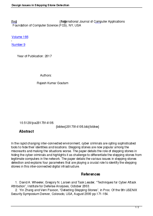 (PDF) Design Issues in Stepping Stone Detection
