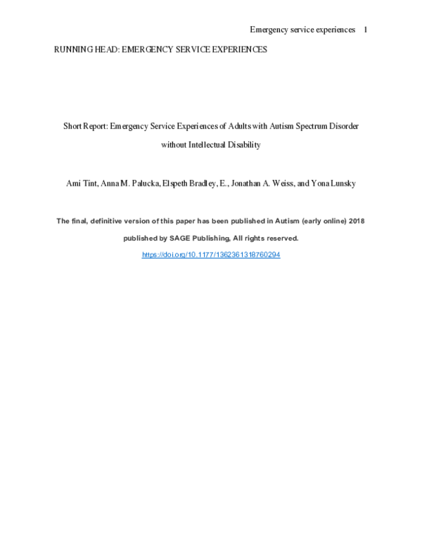 (PDF) Emergency service experiences of adults with autism spectrum ...