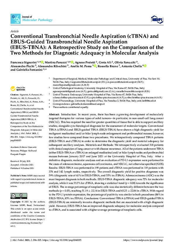(PDF) Conventional Transbronchial Needle Aspiration (cTBNA) and EBUS ...