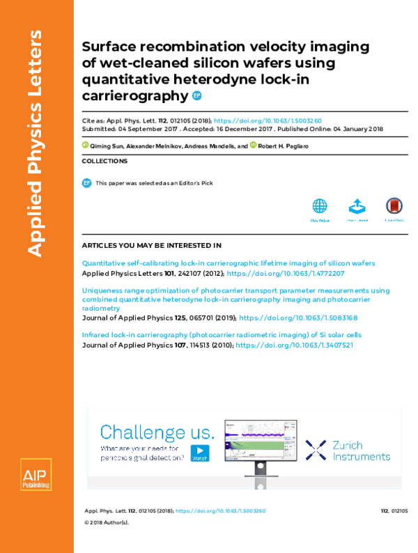 (PDF) Surface recombination velocity imaging of wet-cleaned silicon ...