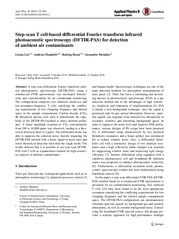 Pdf Step Scan T Cell Based Differential Fourier Transform Infrared Photoacoustic Spectroscopy