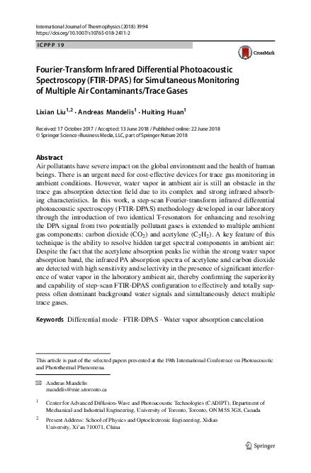 (PDF) Fourier-Transform Infrared Differential Photoacoustic Spectroscopy (FTIR-DPAS) for ...