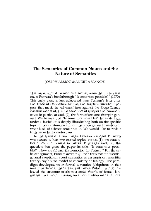 (PDF) The Semantics of Common Nouns and the Nature of Semantics (with ...