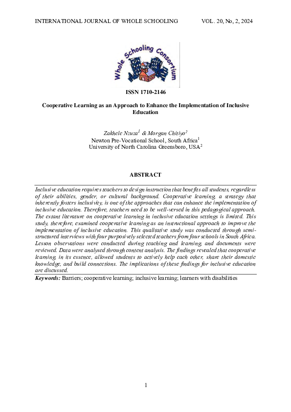 (PDF) Cooperative Learning as an Approach to Enhance the Implementation of Inclusive Education
