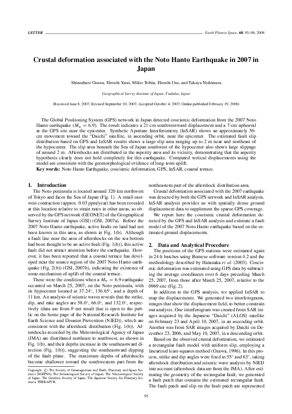 (PDF) Crustal deformation associated with the Noto Hanto Earthquake in ...
