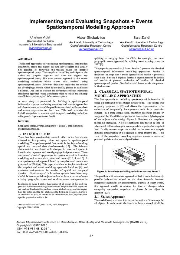 Pdf Implementing And Evaluating Snapshots Events Spatiotemporal