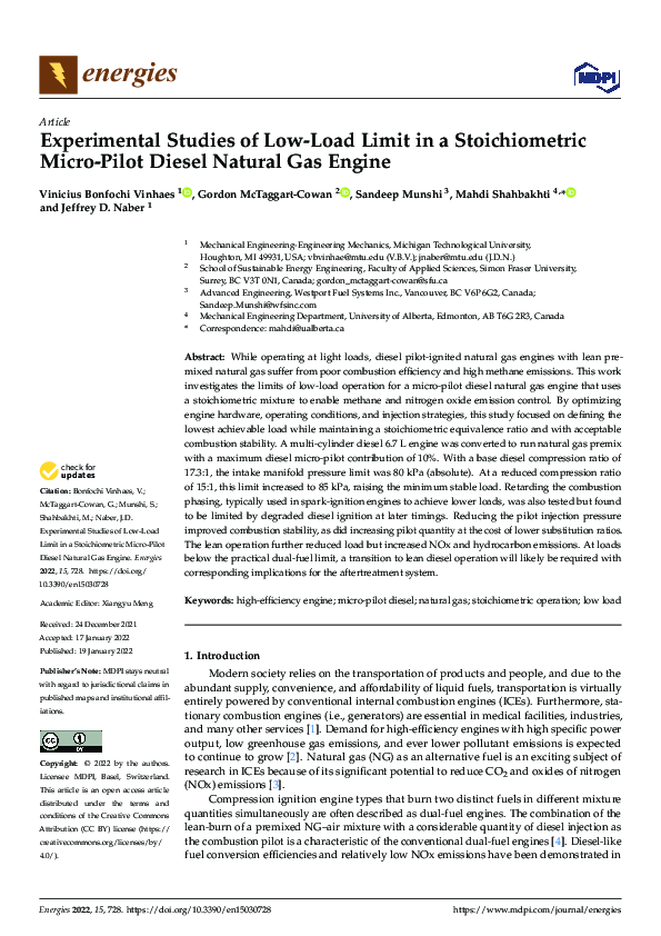 (PDF) Experimental Studies of Low-Load Limit in a Stoichiometric Micro-Pilot Diesel Natural Gas ...