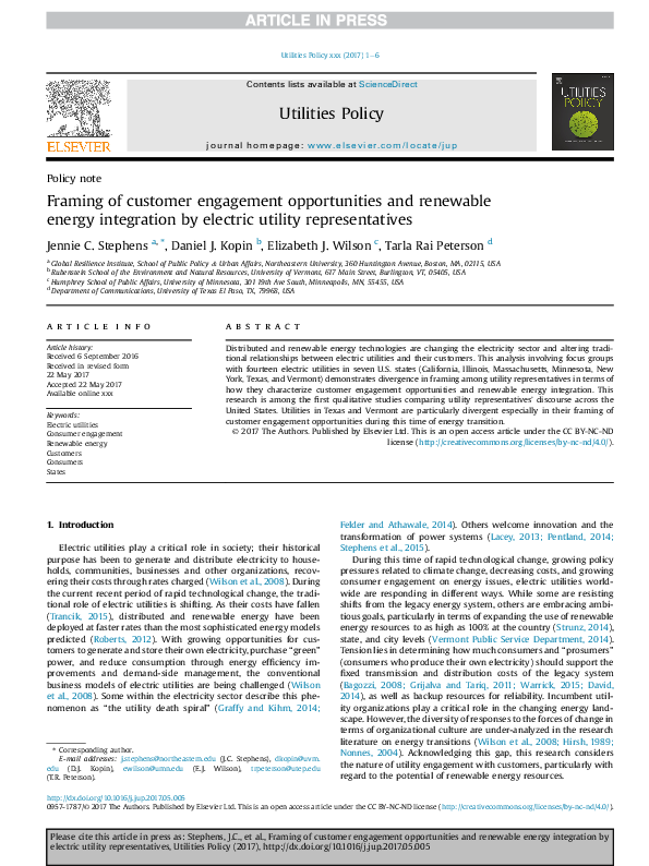 (PDF) Framing of customer engagement opportunities and renewable energy ...